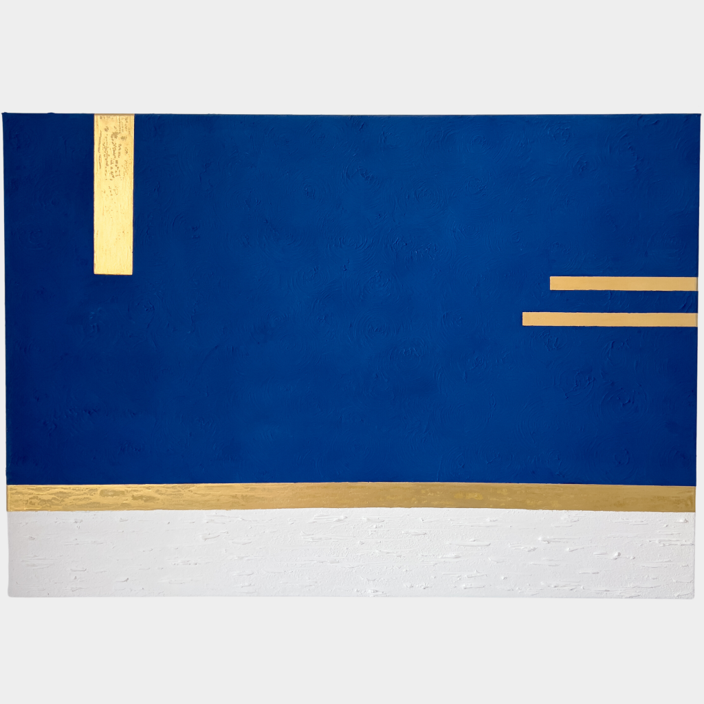 Deep Blue Texture - Canvas mixed media, liquid gold paint.